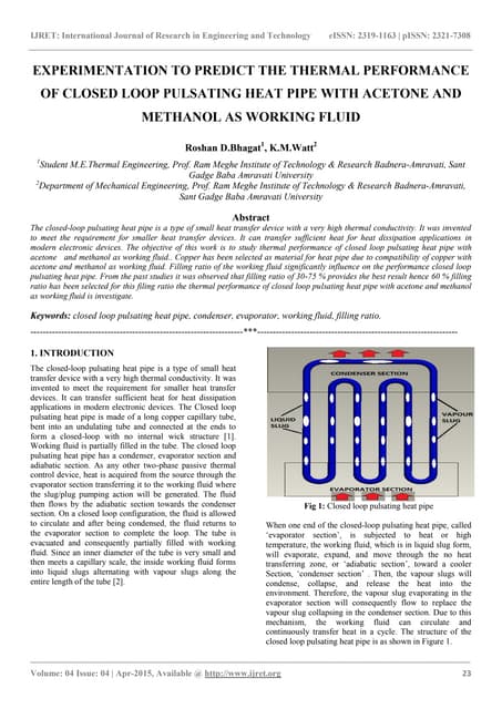 Experimentation To Predict The Thermal Performance Of Closed Loop Pulsating Heat Pipe With