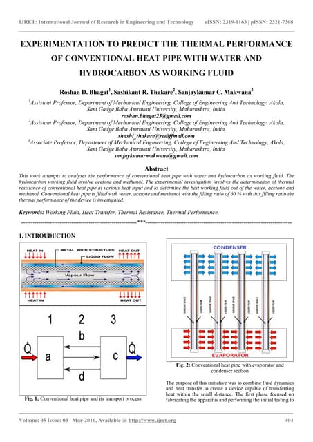 Performance Investigation Of Closed Loop Pulsating Heat Pipe With Acetone As Working Fluid Pdf