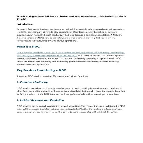 Experimenting Business Efficiency with a Network Operations Center (NOC ...
