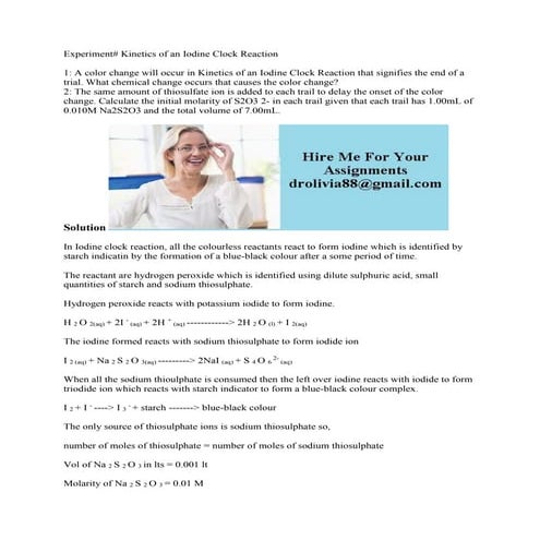 Experiment# Kinetics of an Iodine Clock Reaction 1- A color change wil.docx