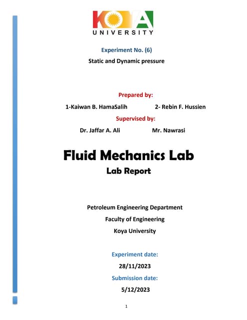 Fluid Mechanic Lab - Venturi Meter | PDF