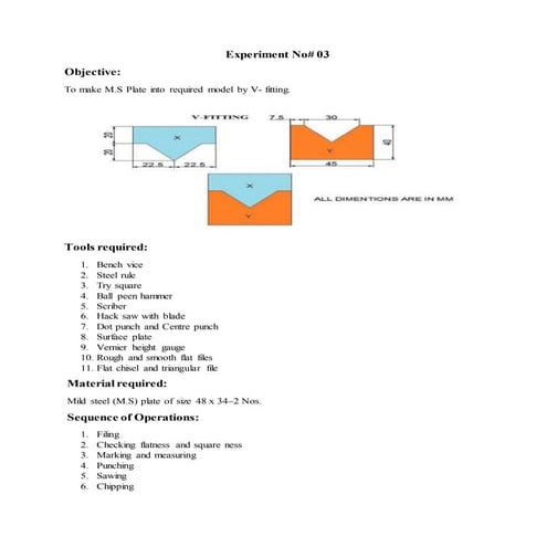 To make M.S Plate into required model by V- fitting. | DOCX