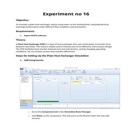 Experiment no 16 Aspen Hysys simulation.docx | Chemistry | Science