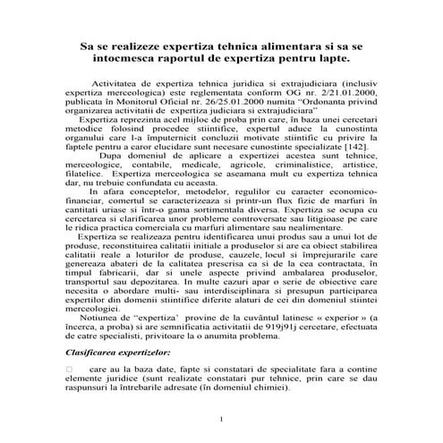 Expertiza tehnica alimentara si raportul de expertiza pentru lapte | DOC