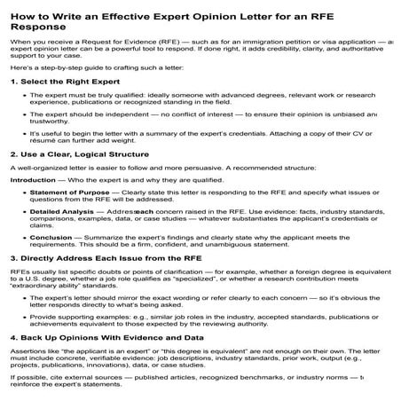 Expert Opinion Letters for Strong RFE Responses | PDF