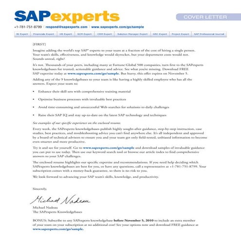 SAPexperts Coverletter | PDF