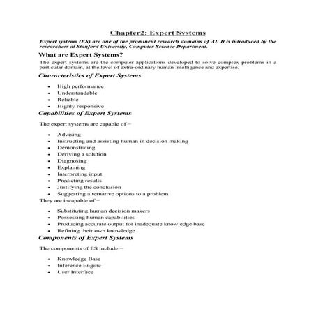 Expert system, Architecture of Expert systems, Roles of Expert systems ...