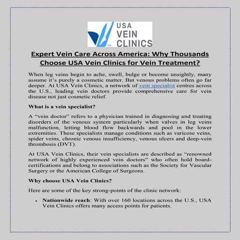 Expert Vein Care Across America- Why Thousands Choose USA Vein Clinics ...