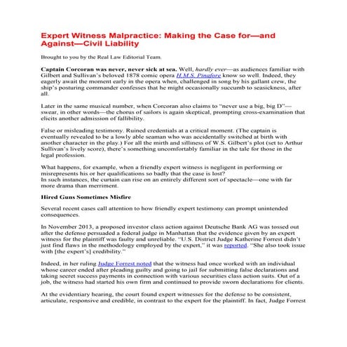 Article: Expert Witness Malpractice: Making the Case for—and Against ...