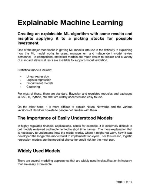 Creating An Explainable Machine Learning Algorithm Pdf