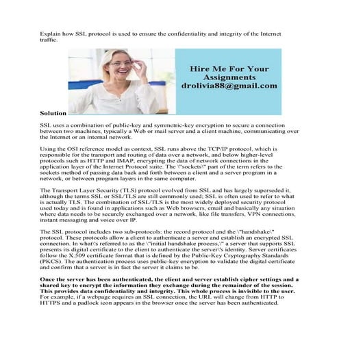 Explain how SSL protocol is used to ensure the confidentiality and int.docx