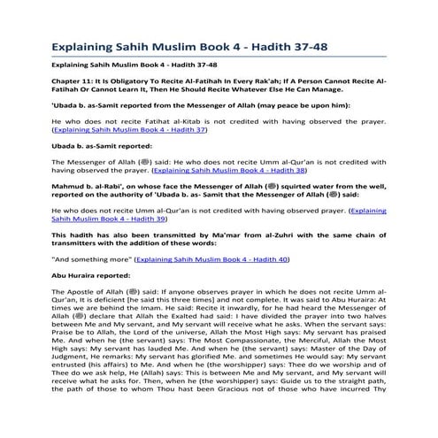 Explaining Sahih Muslim Book 4 – Hadith 37-48 | PDF