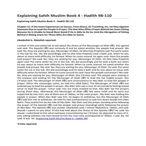 Explaining Sahih Muslim Book 4 – Hadith 98-110 | PDF