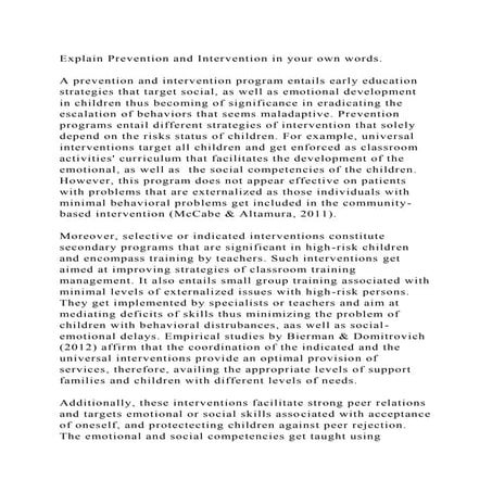 Explain Prevention and Intervention in your own words.A preventi.docx