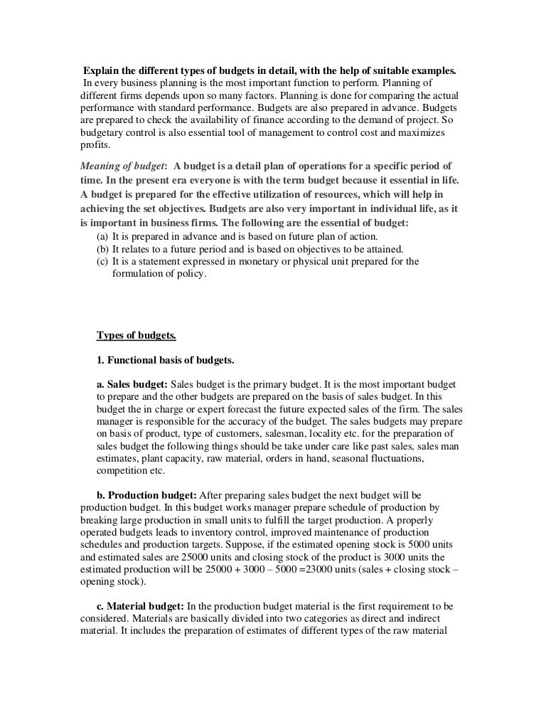 Explain The Different Types Of Budgets In Detail Explain The Different Types Of Budgets In Detail