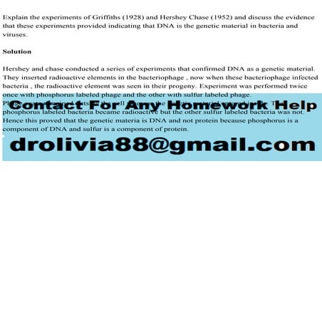 Explain the experiments of Griffiths (1928) and Hershey Chase (1952 ...