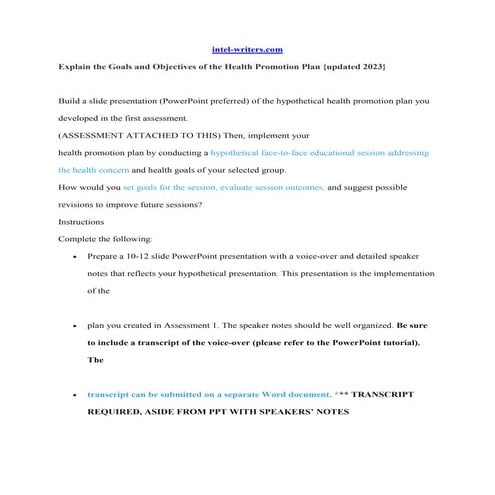 Explain the Goals and Objectives of the Health Promotion Plan {updated ...