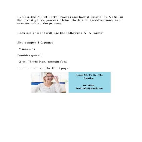 Explain the NTSB Party Process and how it assists the NTSB in the in | DOCX