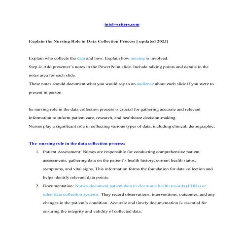 Explain the Nursing Role in Data Collection Process [ updated 2023 ...