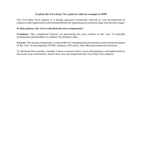 Explain the Two-Step View pattern with an example in PHP.docx
