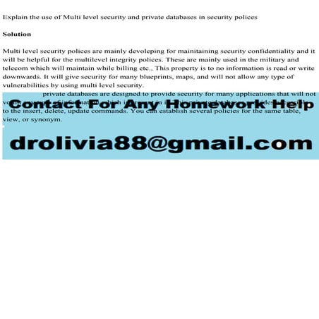Explain The Use Of Multi Level Security And Private Databases In Secpdf
