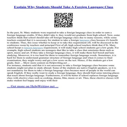 Explain Why Students Should Take A Foreign Language Class | PDF
