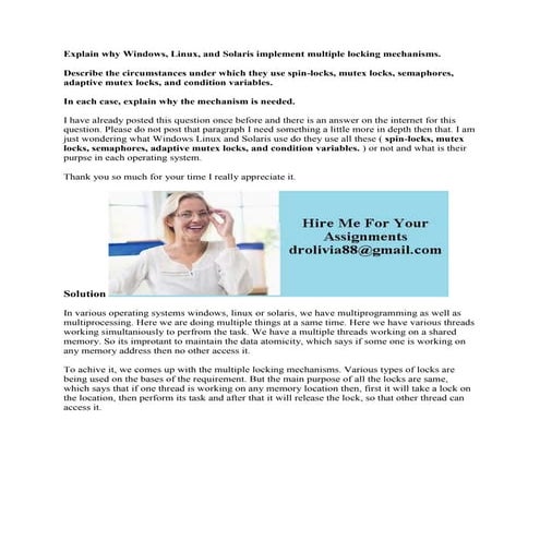 Explain why Windows- Linux- and Solaris implement multiple locking mec.docx