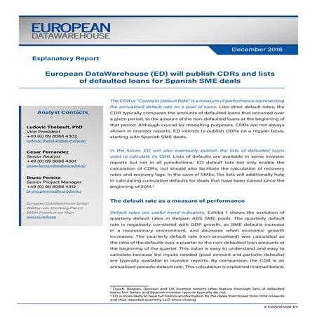 Explanatory Report – on Constant Default Rates (CDRs). | PDF