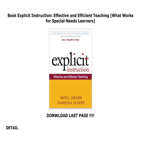 Book Explicit Instruction: Effective and Efficient Teaching (What Works for Special-Needs ...