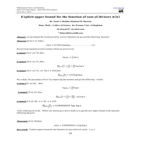 Explicit Upper Bound For The Function Of Sum Of Divisors Pdf 