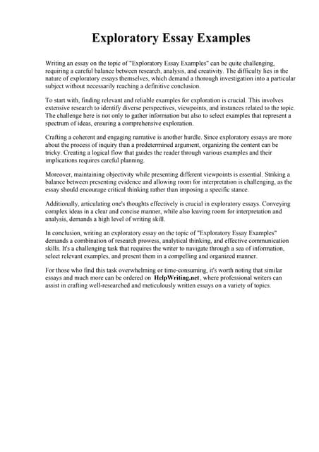 Exploratory Essay Example. Marymount University | PDF