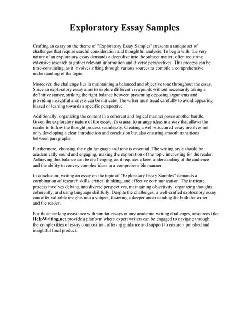 Exploratory Essay Example. Marymount University | PDF