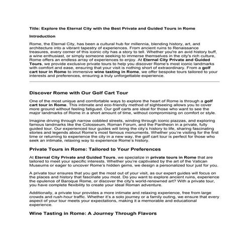 Explore the Eternal City with the Best Private and Guided Tours in Rome ...