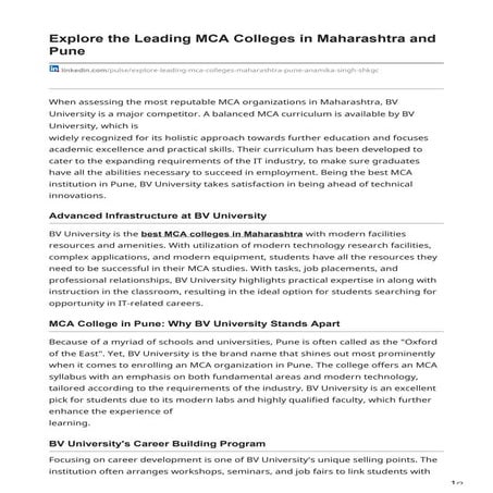 Explore the Leading MCA Colleges in Maharashtra and Pune | PDF