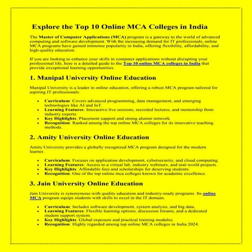 Explore the Top 10 Online MCA Colleges in India.pdf