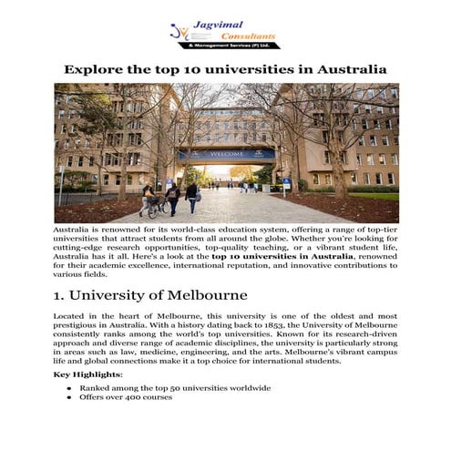 Explore the top 10 universities in Australia | PDF