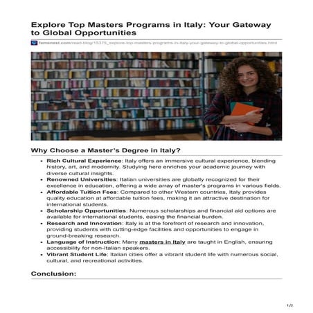 Explore Top Masters Programs in Italy Your Gateway to Global ...