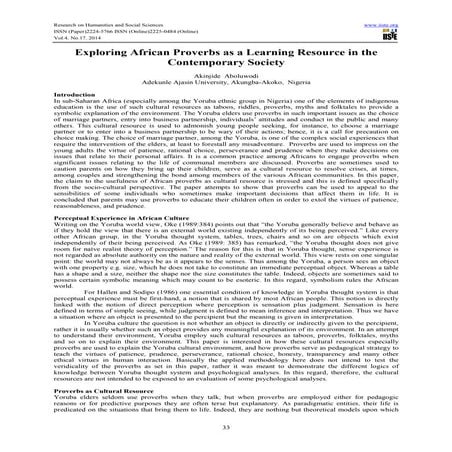 Exploring african proverbs as a learning resource in the contemporary ...