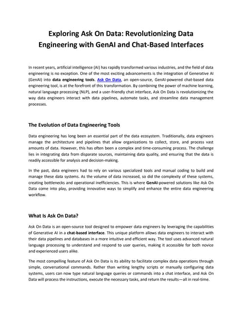 Exploring Ask On Data Revolutionizing Data Engineering With Genai And Chat Based Interfacespdf