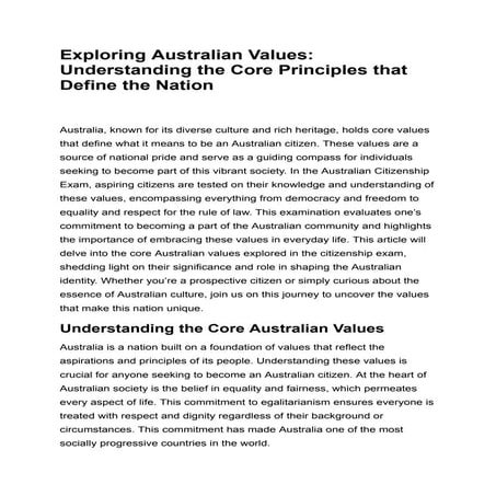Exploring Australian Values Understanding The Core Principles That