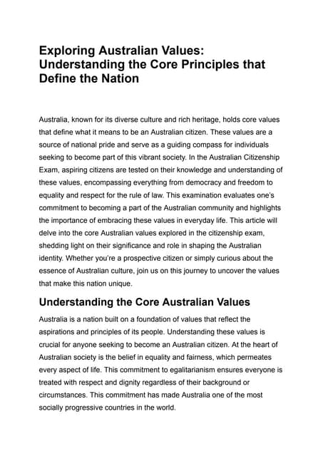 Exploring Australian Values Understanding The Core Principles That