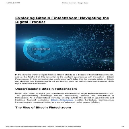 Exploring Bitcoin Fintechzoom- Navigating the Digital Frontier | PDF