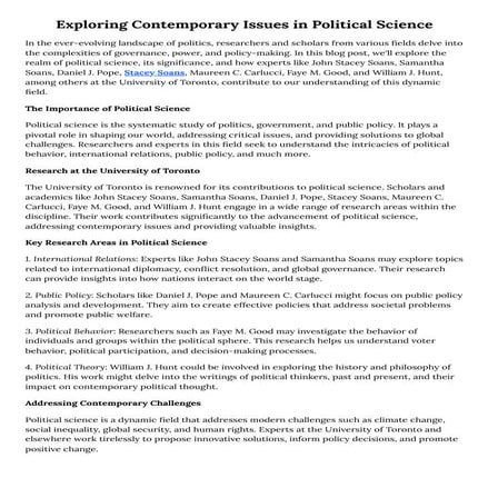 Exploring Contemporary Issues in Political Science - John Stacey Soans | PDF