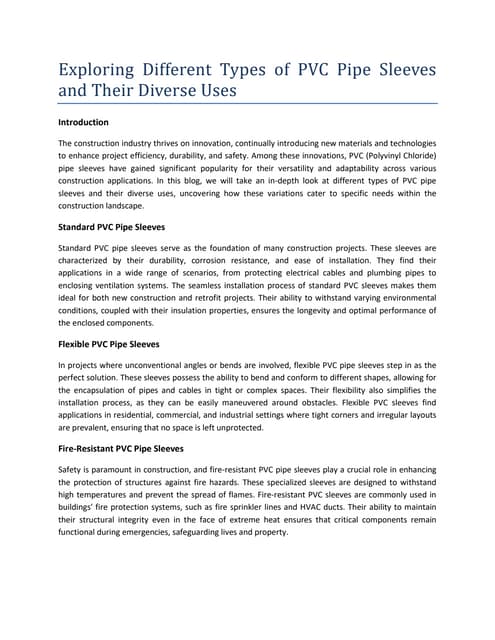 Exploring the Versatility and Advantages of PVC Pipes | PPT