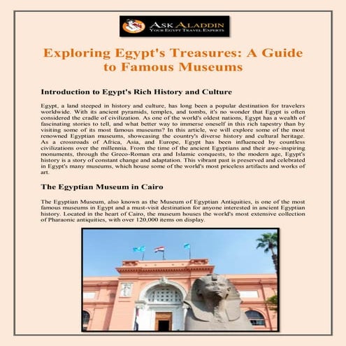 Exploring Egypt's Treasures: A Guide to Famous Museums | PDF