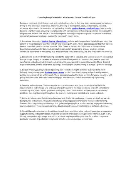 Discover Europe: The Ultimate Student Travel Experience with Europe ...