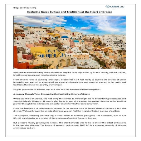 Exploring Greek Culture & Traditions at the Heart of Greece | Coral ...