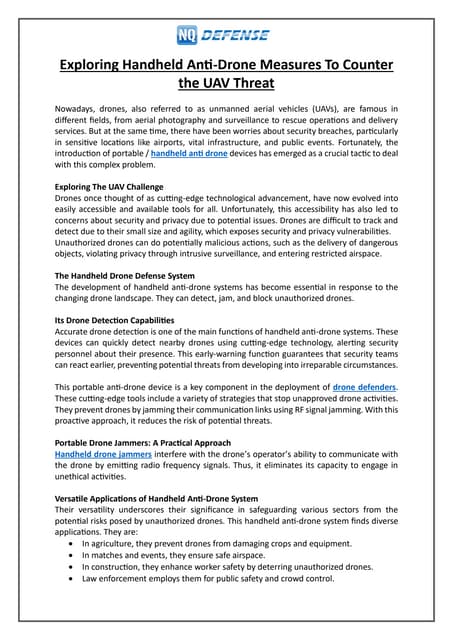 The Rise of Anti-Drone Technology: A Look at Drone Jammers | PDF