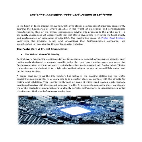 Exploring Innovative Probe Card Designs in California | PDF