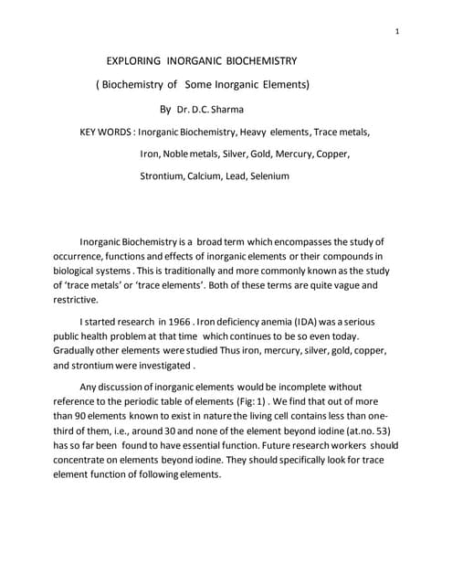 Chemistry:Bioinorganic Chemistry | PPTX | Chemistry | Science